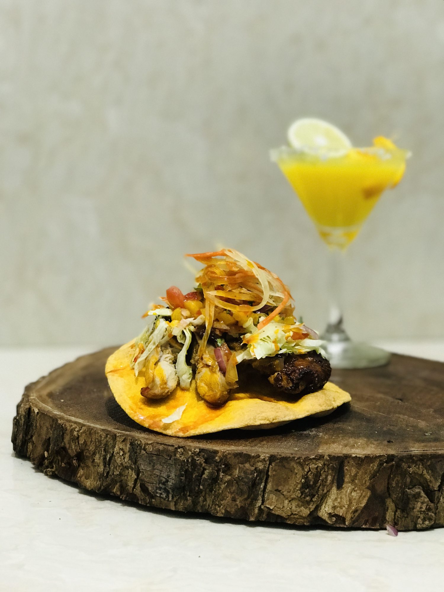 Air Fried Chicken Inasal Tostada with Orange and Lime Virgin Margarita ...